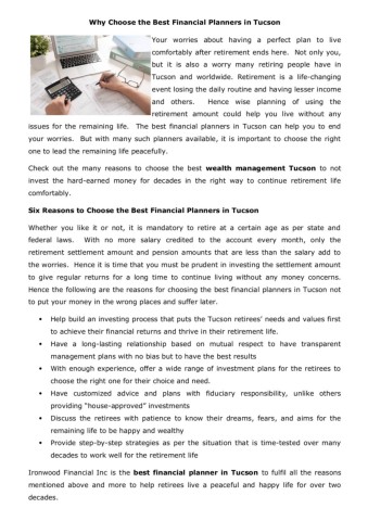 Why Choose the Best Financial Planners in Tucson