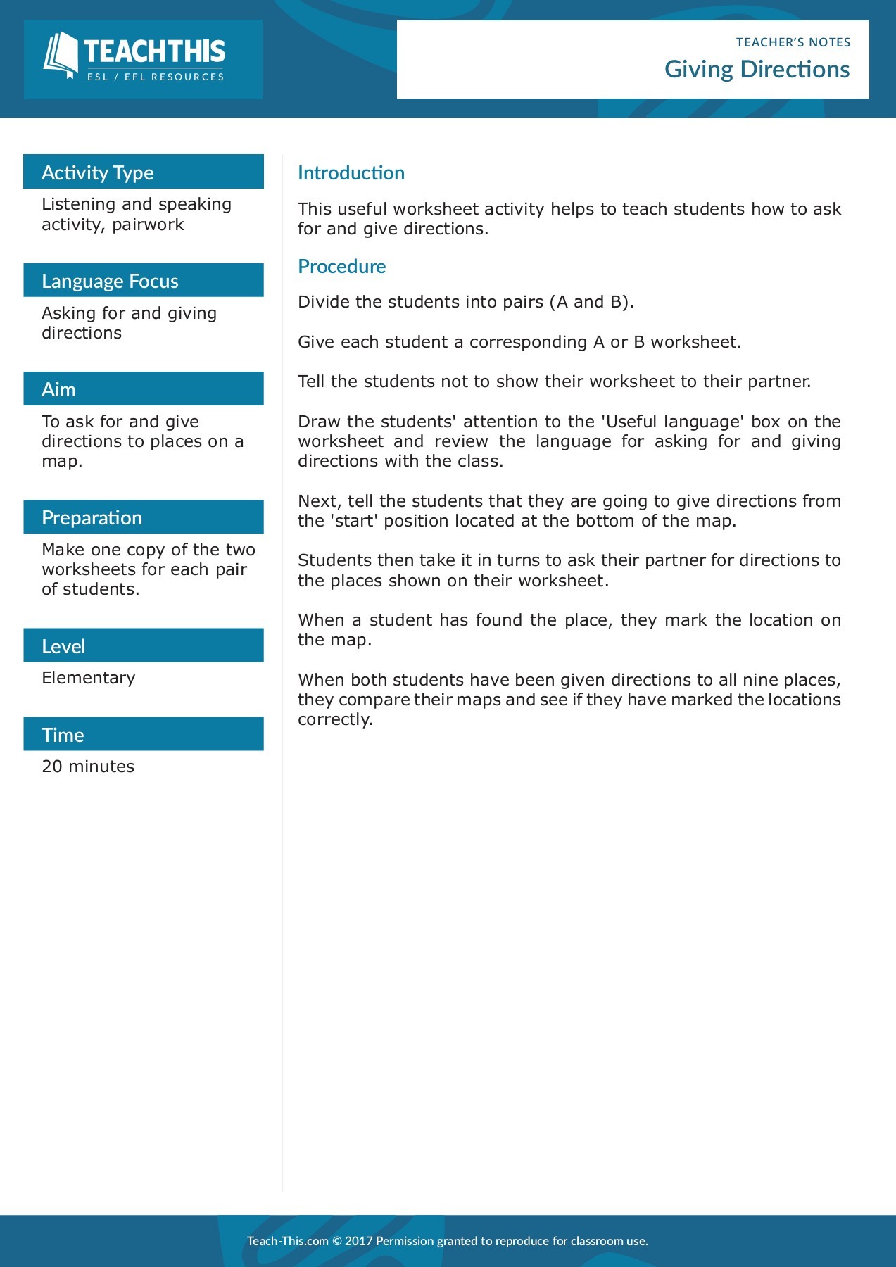 Giving Directions Interactive Worksheet Teaching Maps Giving