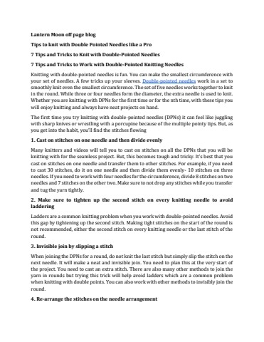 Lantern Moon - Tricks to knit with double-pointed needles