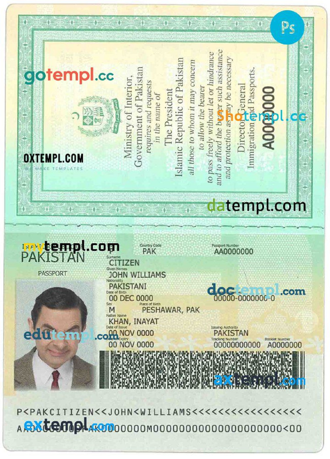 Pakistan passport template in PSD format - Doctempl.com - Page 1 - 1 ...