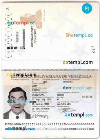 Venezuela passport template in PSD format, fully editable