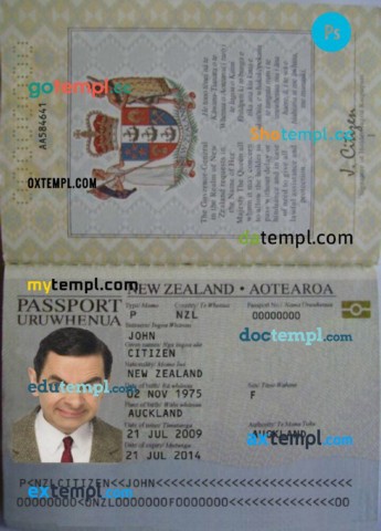 New Zealand passport template in PSD format, 2005-2009