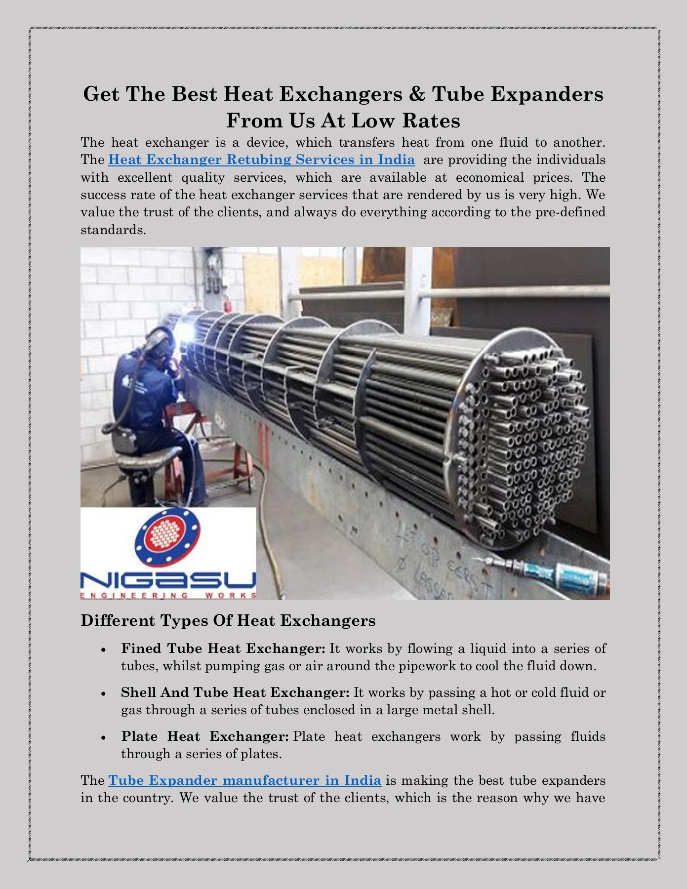 Heat Exchanger Retubing Services in India - nigasu - Nigasu Engineering ...