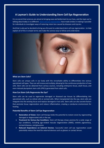 A Layman's Guide to Understanding Stem Cell Eye Regeneration