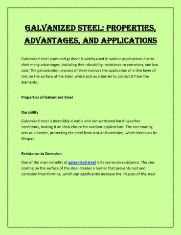 Galvanized Steel Properties, Advantages, and Applications