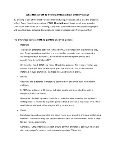 What Makes FDM 3D Printing Different from DMLS Printing