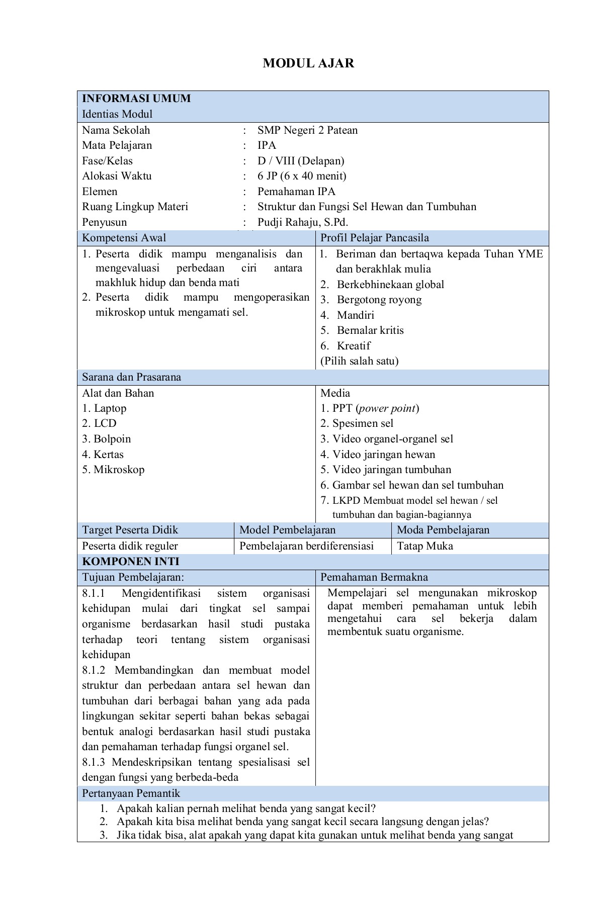 MODUL AJAR 8.1. SEL - Pudji Rahaju - Page 1 - 11 | Flip PDF Online | PubHTML5