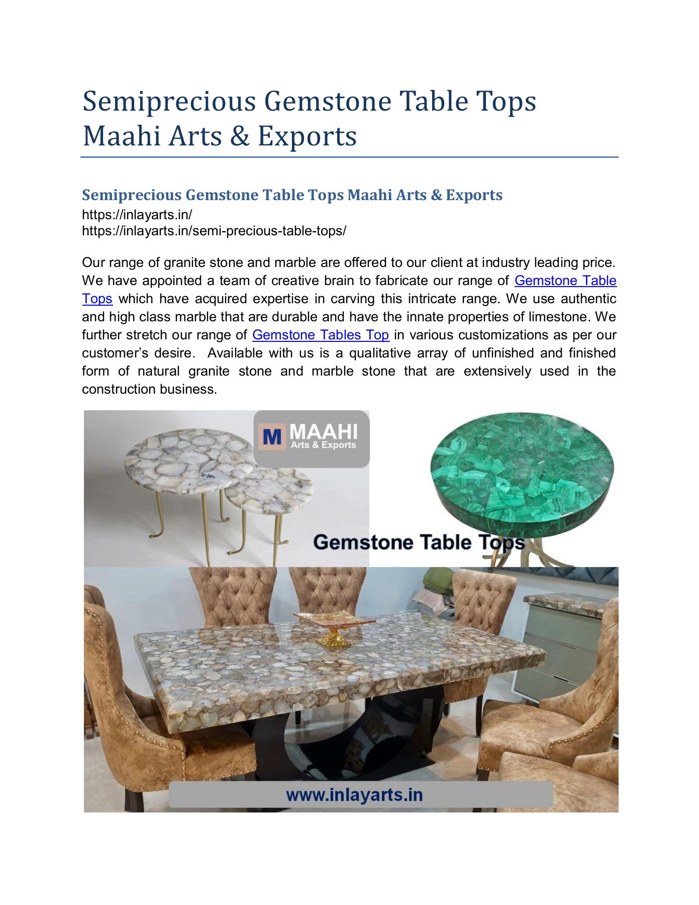 Semiprecious Gemstone Table Tops Maahi Arts and Exports - inlayarts7 - Page 1 - 3 | Flip PDF ...