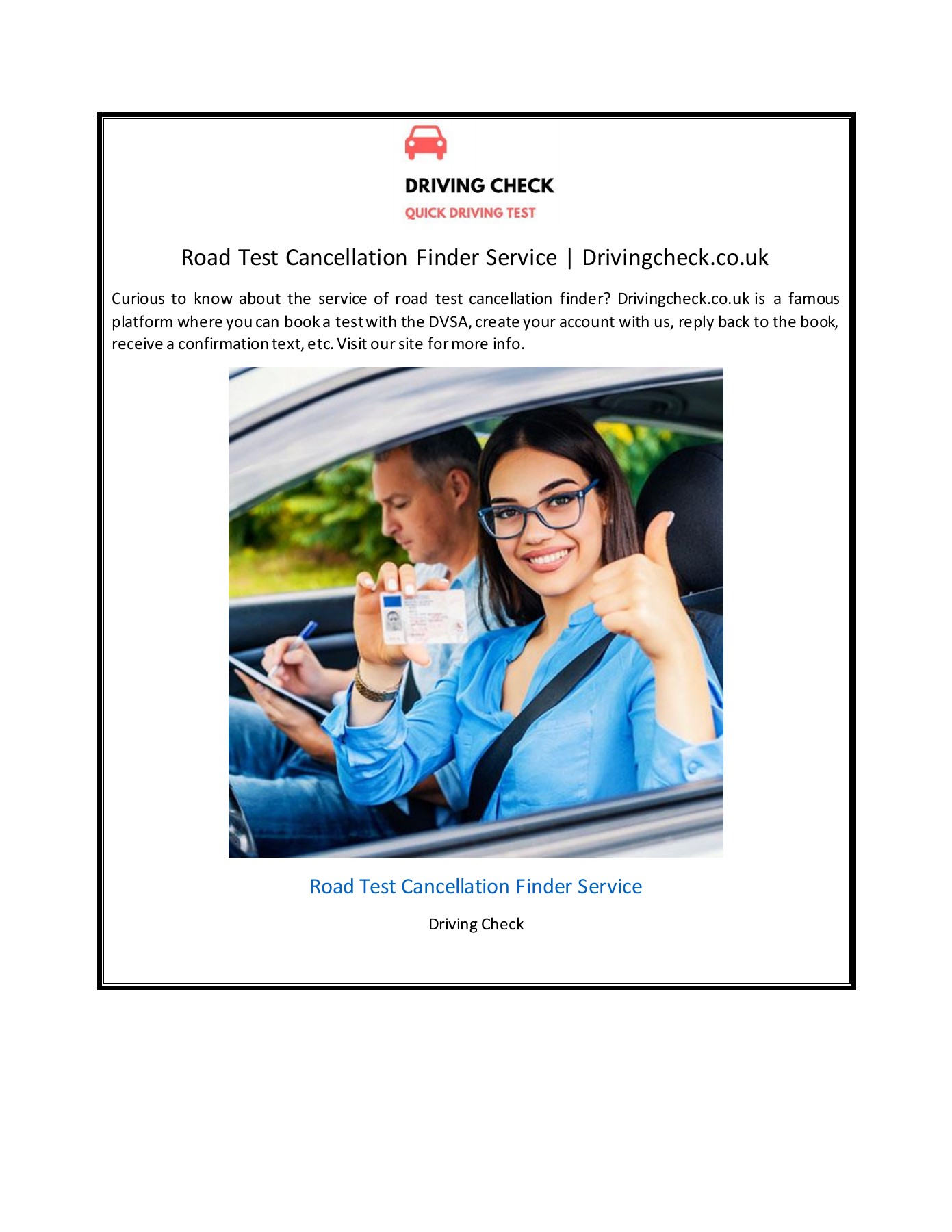Road Test Cancellation Finder Service | Drivingcheck.co.uk - Driving ...