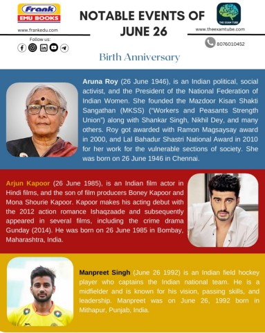 Notable events on 26 June in Indian and World history