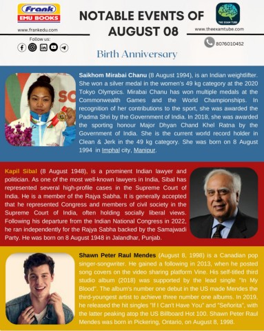 Notable events on August 8 in Indian and World History in Hindi and English