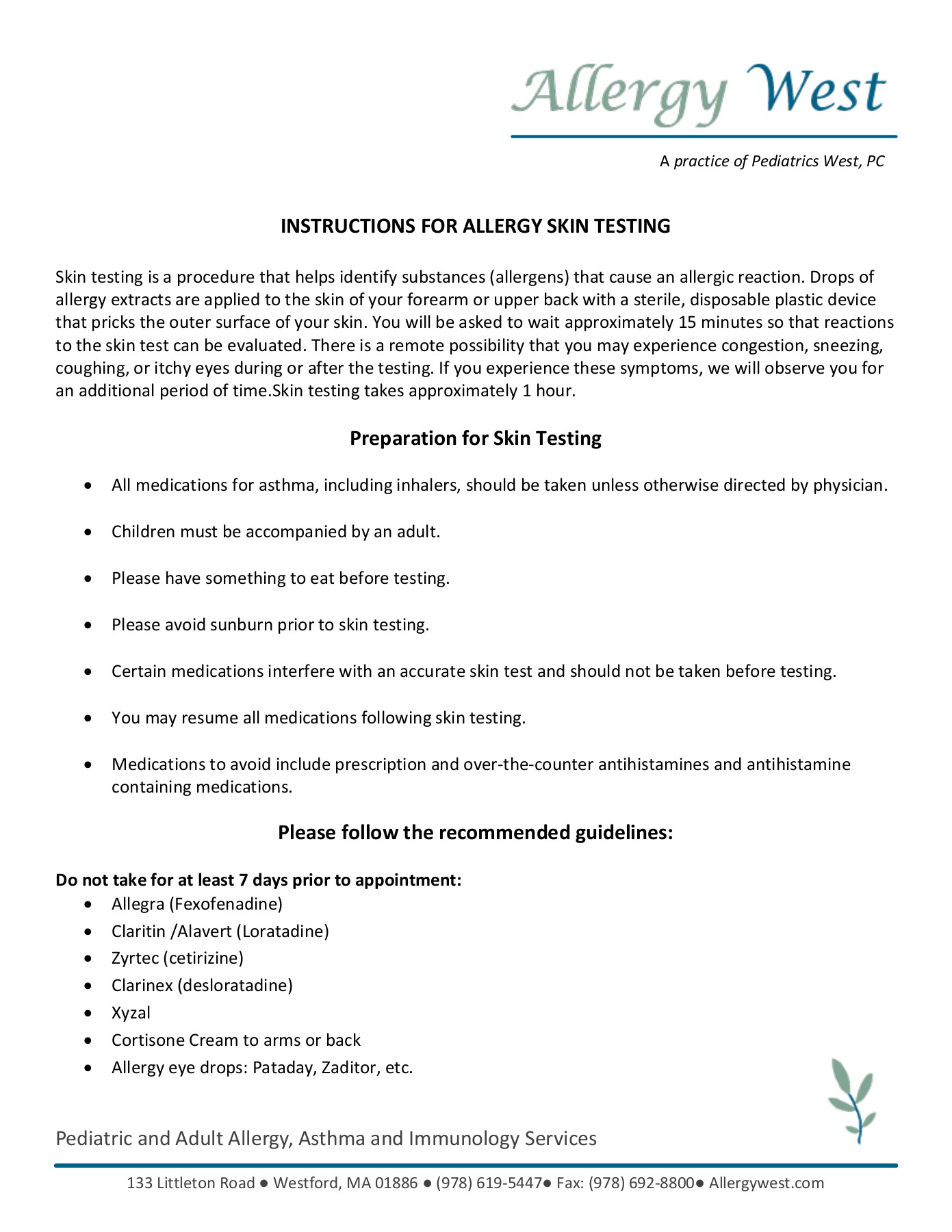 INSTRUCTIONS FOR ALLERGY SKIN TESTING - Allergy West - Page 1 - 3 ...