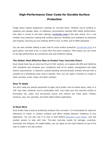 High-Performance Clear Coats for Durable Surface Protection