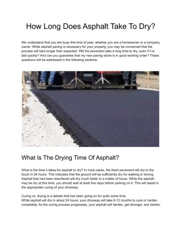 How Long Does Asphalt Take To Dry