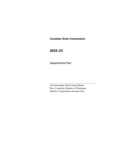 Canadian Grain Commission Departmental Plan 2022-2023