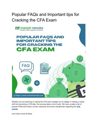 Popular FAQs and Important tips for Cracking the CFA Exam