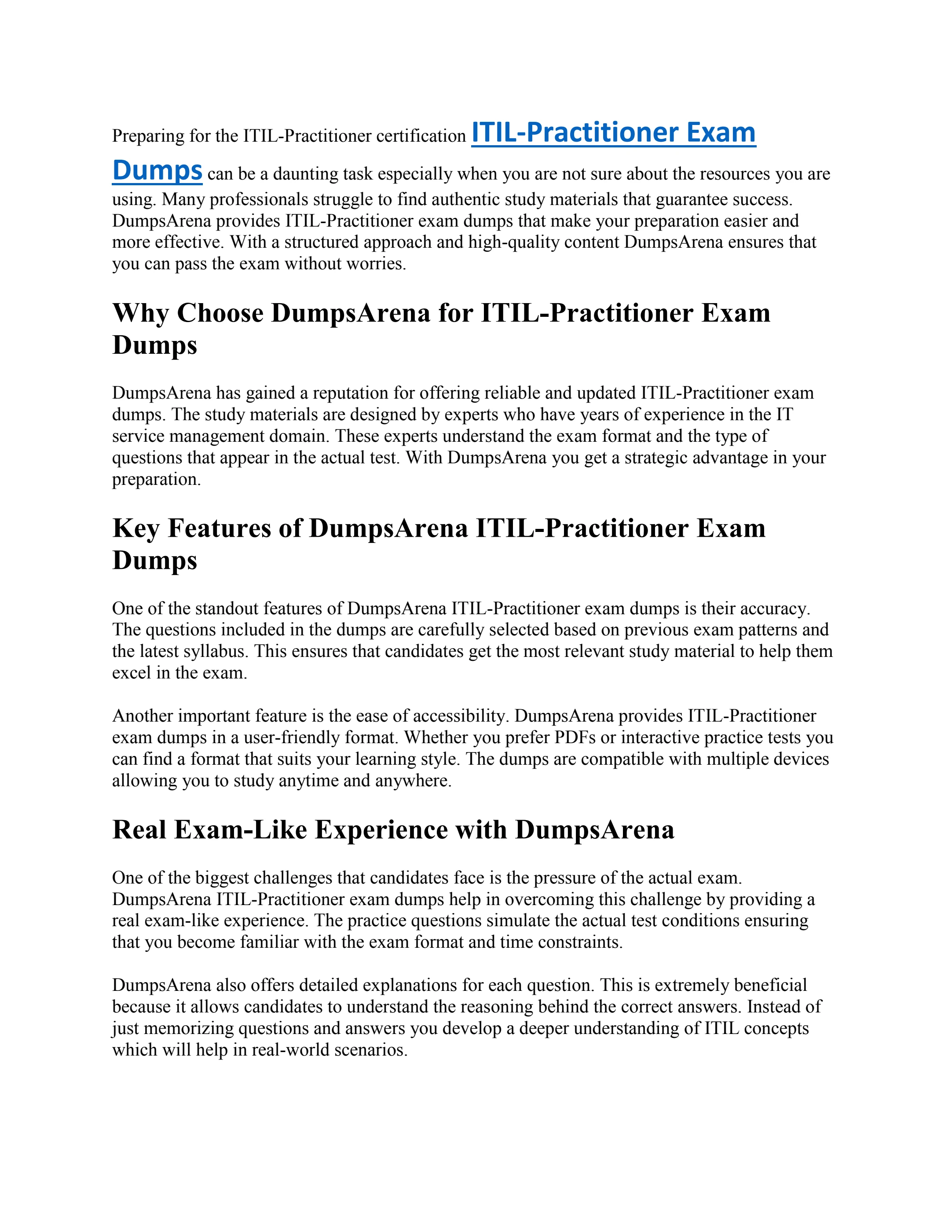 ITIL-Practitioner Exam Dumps – DumpsArena Helps You Pass with Ease - Devin Petrosky - Page 1 - 4 ...