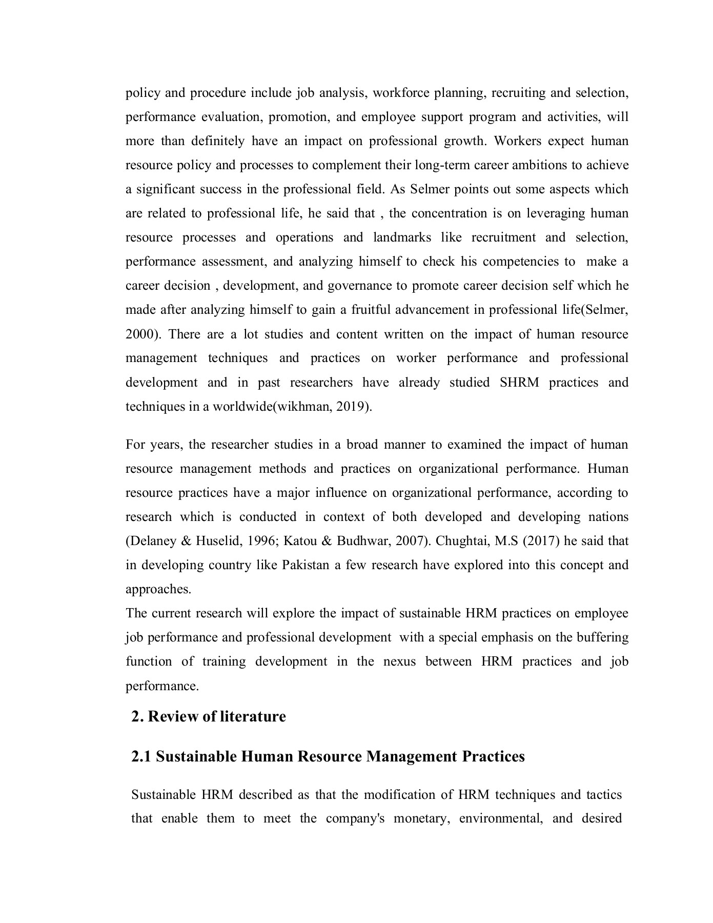 impact of sustainable human resource management practices on professional development (1 ...