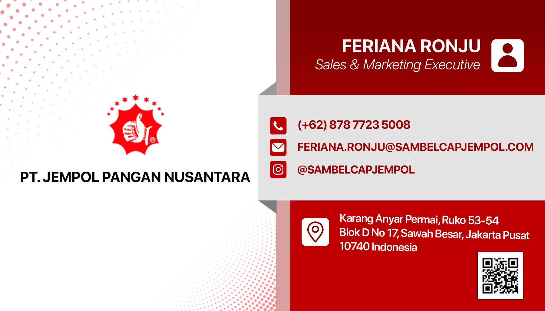 Desain Kartu Nama Sales Marketing PT Jempol Pangan Nusantara Sambel Cap Ibu Jari Jempol - tresia ...