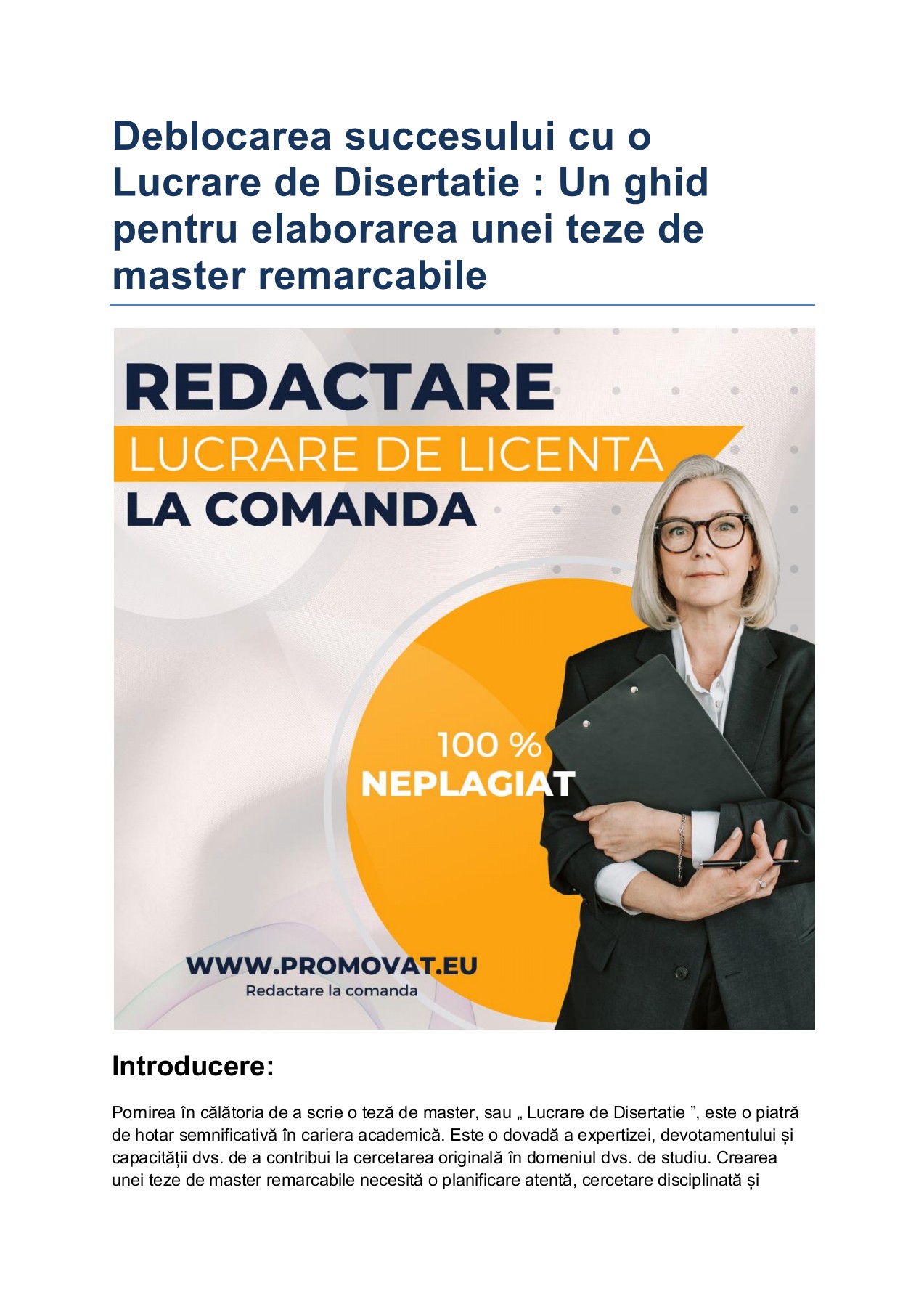 Deblocarea succesului cu o Lucrare de Disertatie - Un ghid pentru ...