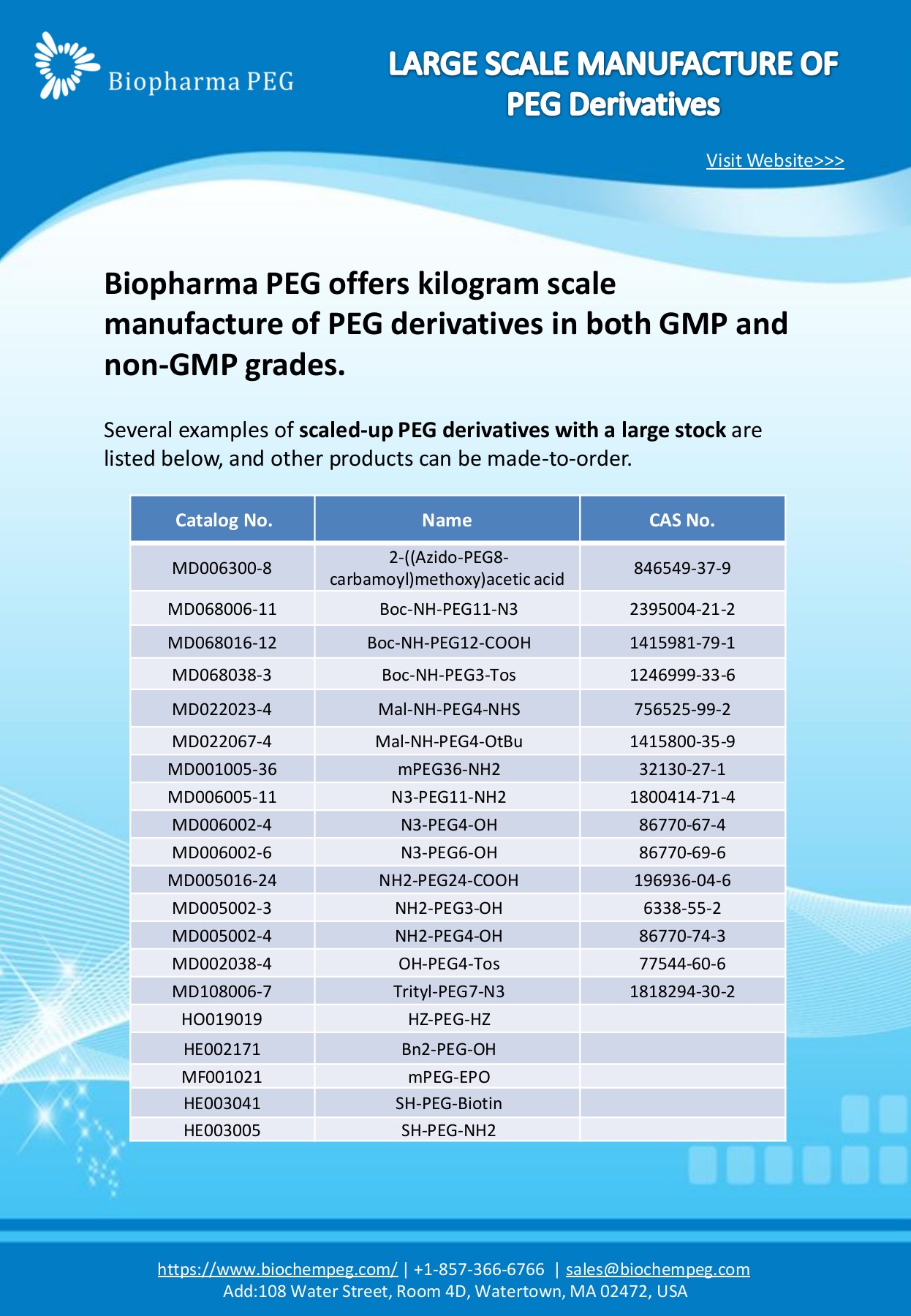 Biopharma PEG offers kilogram scale manufacture of PEG derivatives in ...