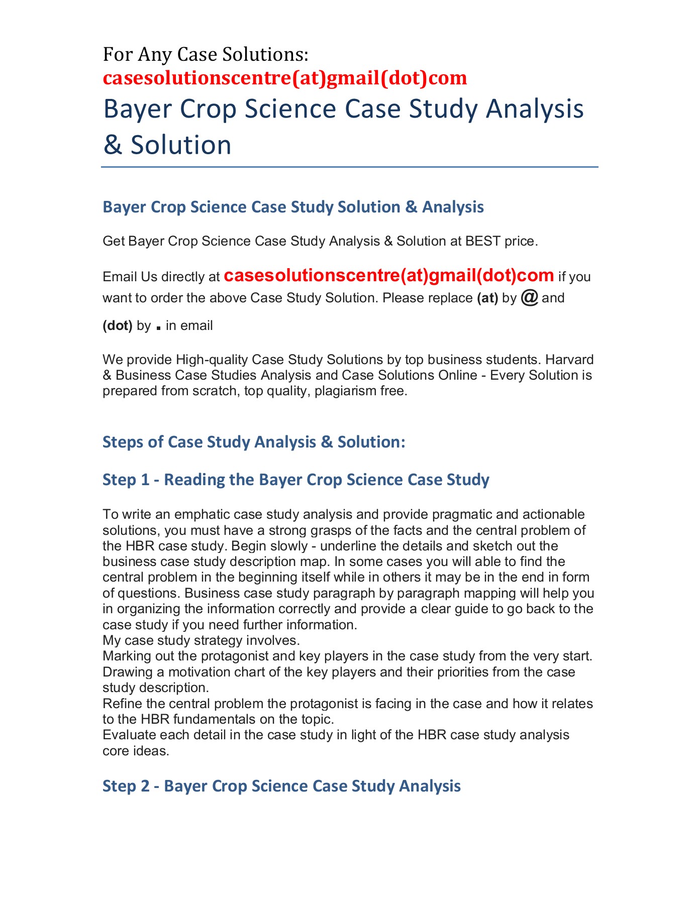 Bayer Crop Science Harvard Case Study Solution & Analysis - HBS Case Study Solution Analysis 1 ...