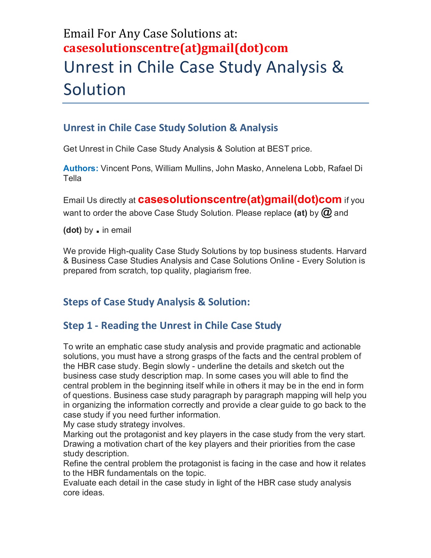 Unrest in Chile Harvard Case Study Solution & Analysis - HBS Case Study Solution Analysis 1 ...