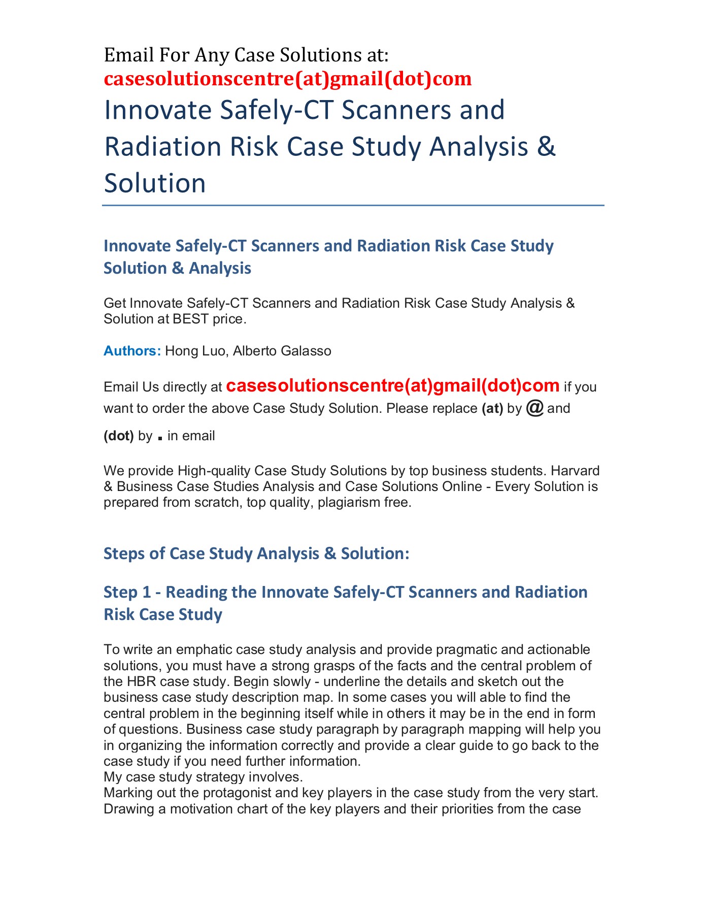 Innovate Safely-CT Scanners and Radiation Risk Harvard Case Study Solution & Analysis - HBS Case ...