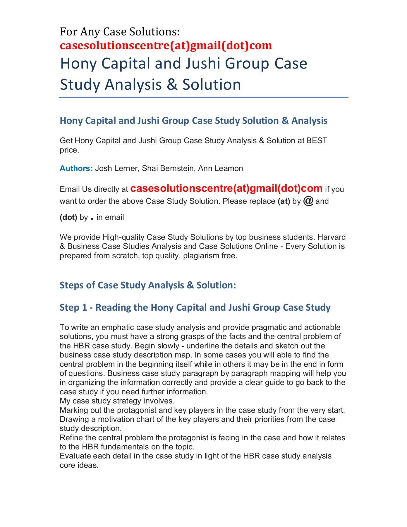 Hony Capital and Jushi Group Harvard Case Study Solution & Analysis - HBS Case Study Solution ...
