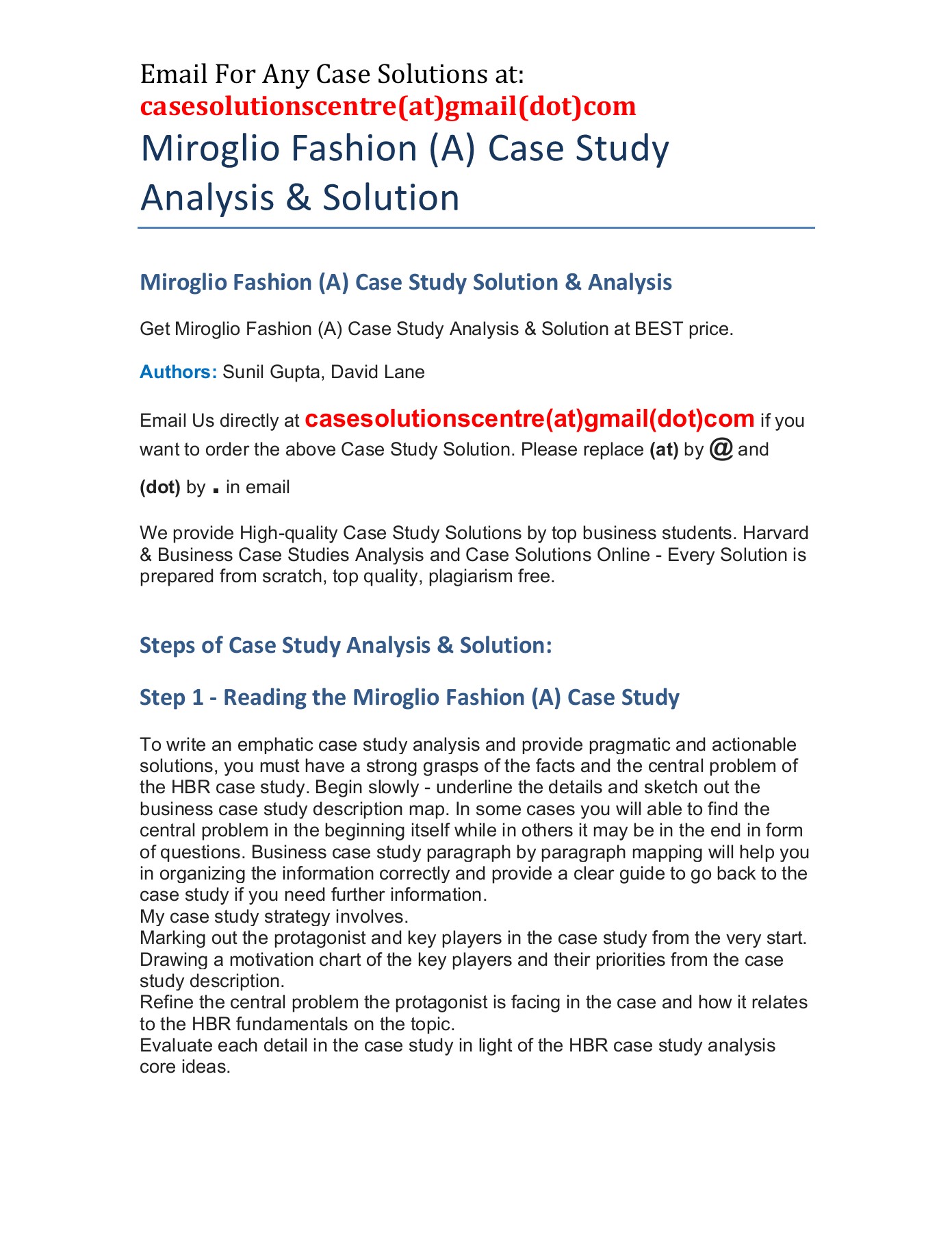 Miroglio Fashion (A) Harvard Case Study Solution & Analysis - HBS Case ...