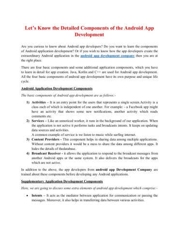 Let’s Know the Detailed Components of the Android App Development ...