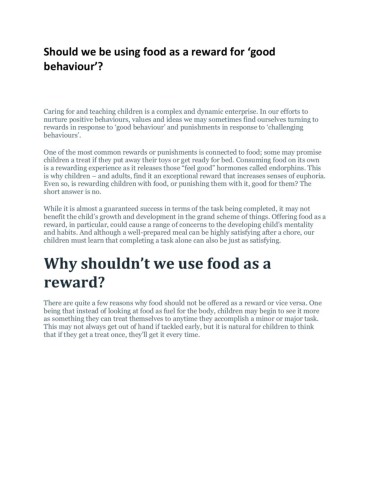 Should we be using food as a reward for ‘good behaviour’?