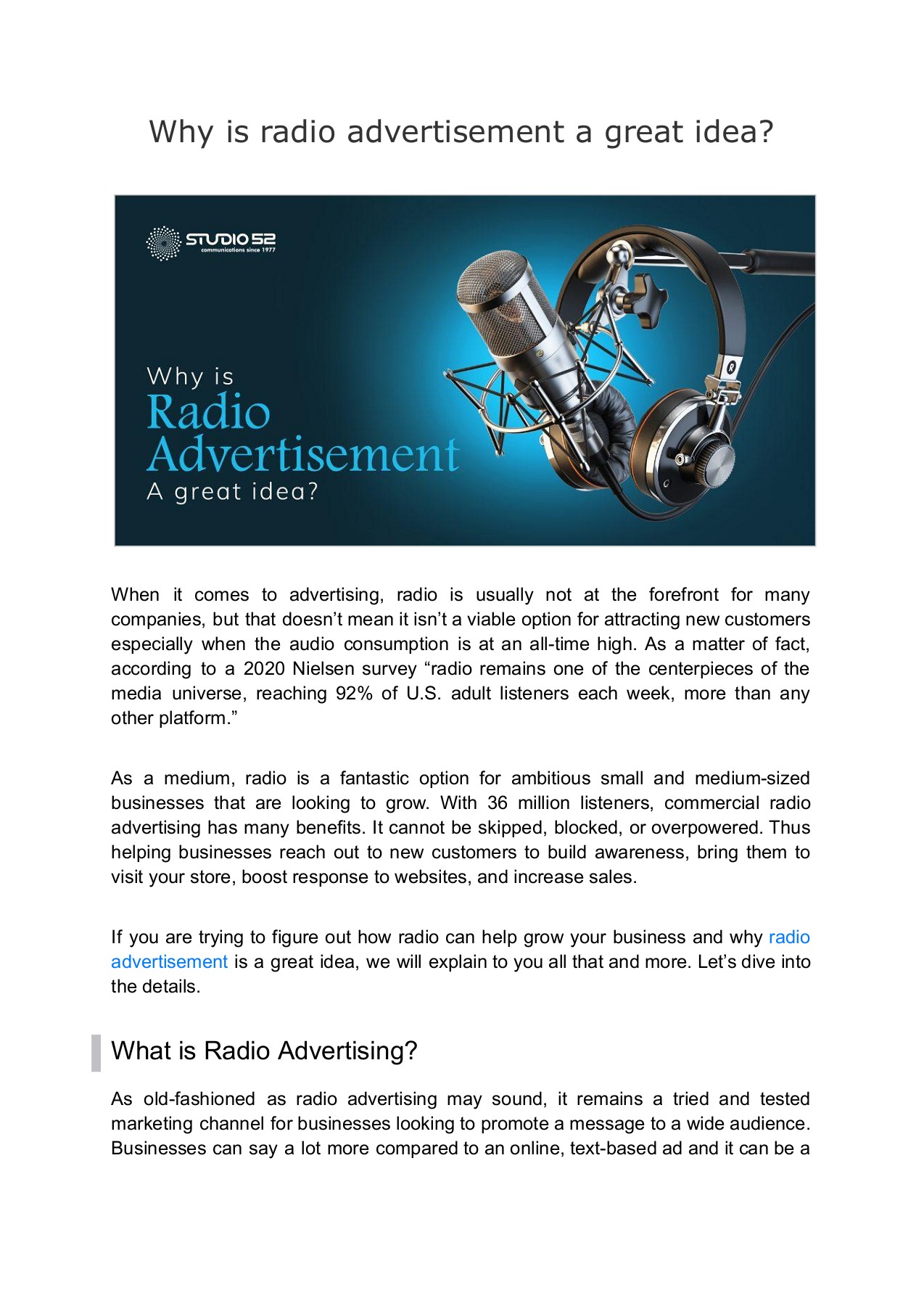 Why is radio advertisement a great idea_ - Studio 52 Audio - Page 1 - 5 ...