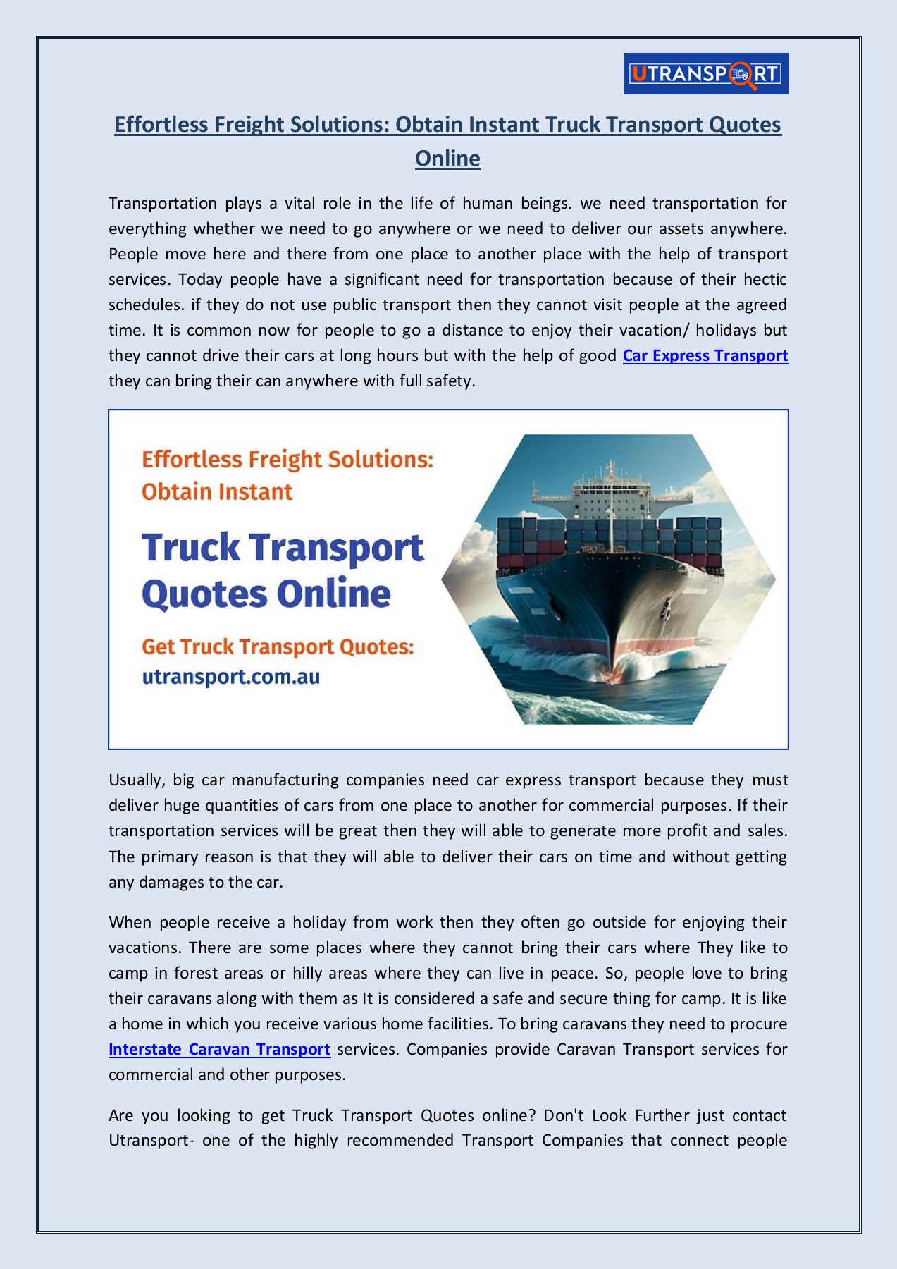 Truck Transport Quotes Online - Utransport - Page 1 - 2 | Flip PDF ...