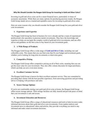 Why We Should Consider the Reagan Gold Group for Investing in Gold and ...