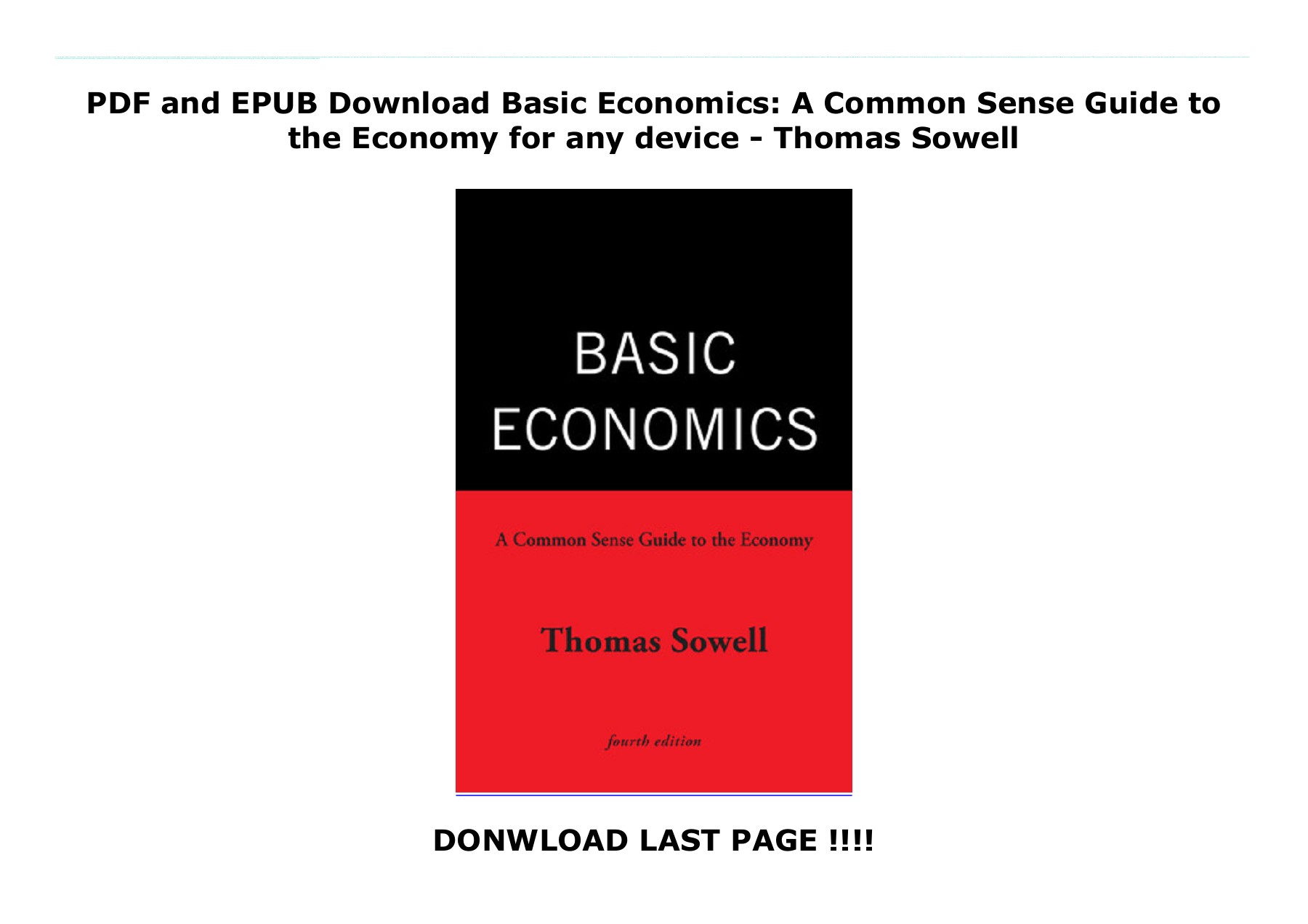 PDF and EPUB Download Basic Economics: A Common Sense Guide to the ...