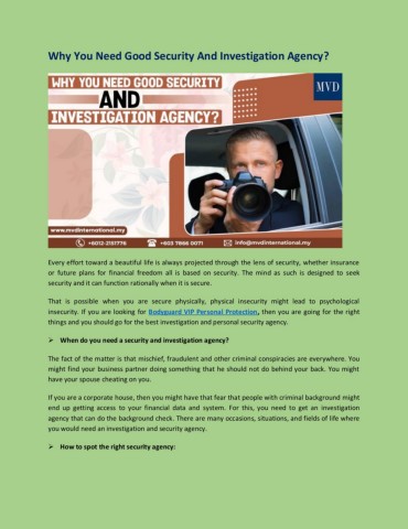 Why You Need Good Security And Investigation Agency