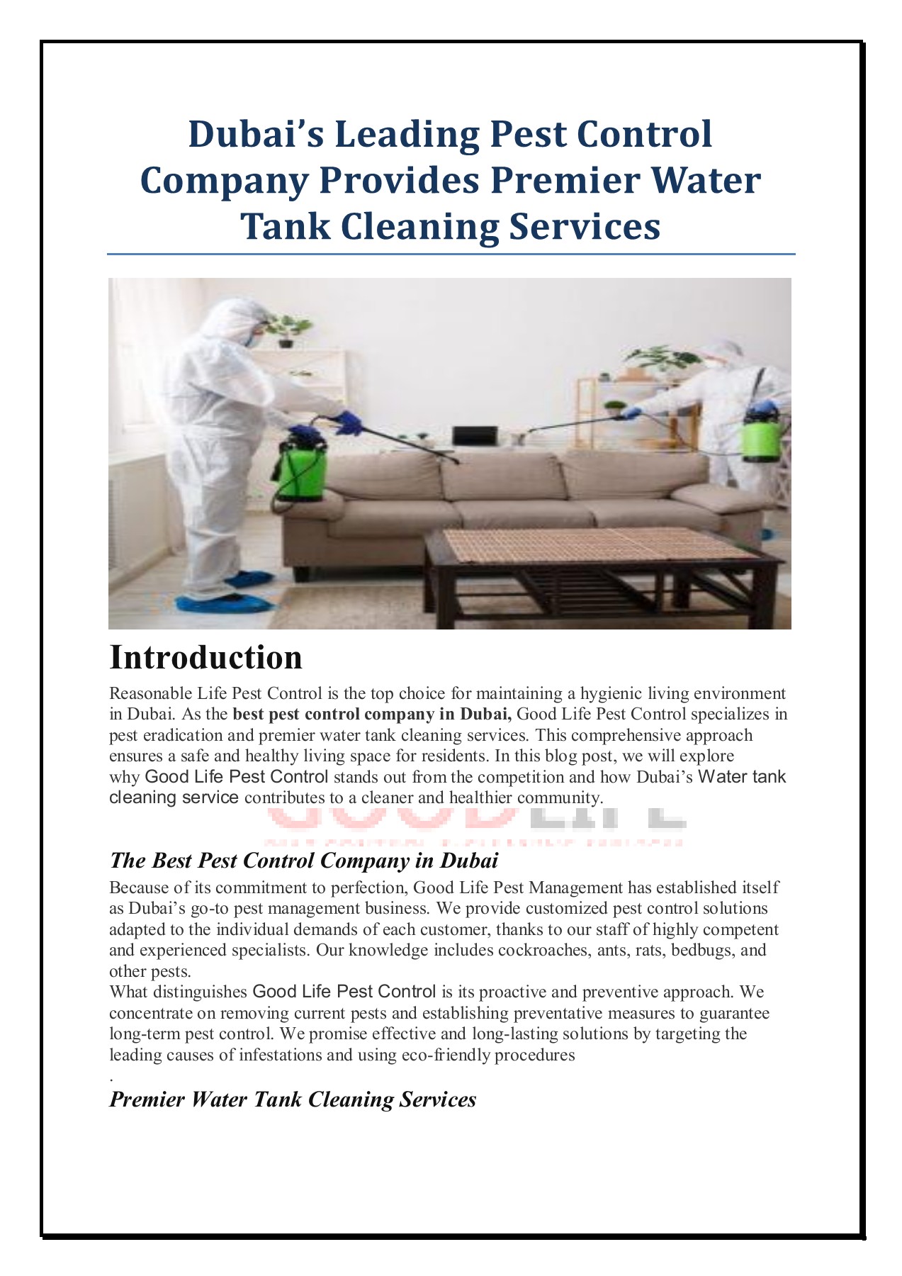 Dubai’s Leading Pest Control Company Provides Premier Water Tank ...