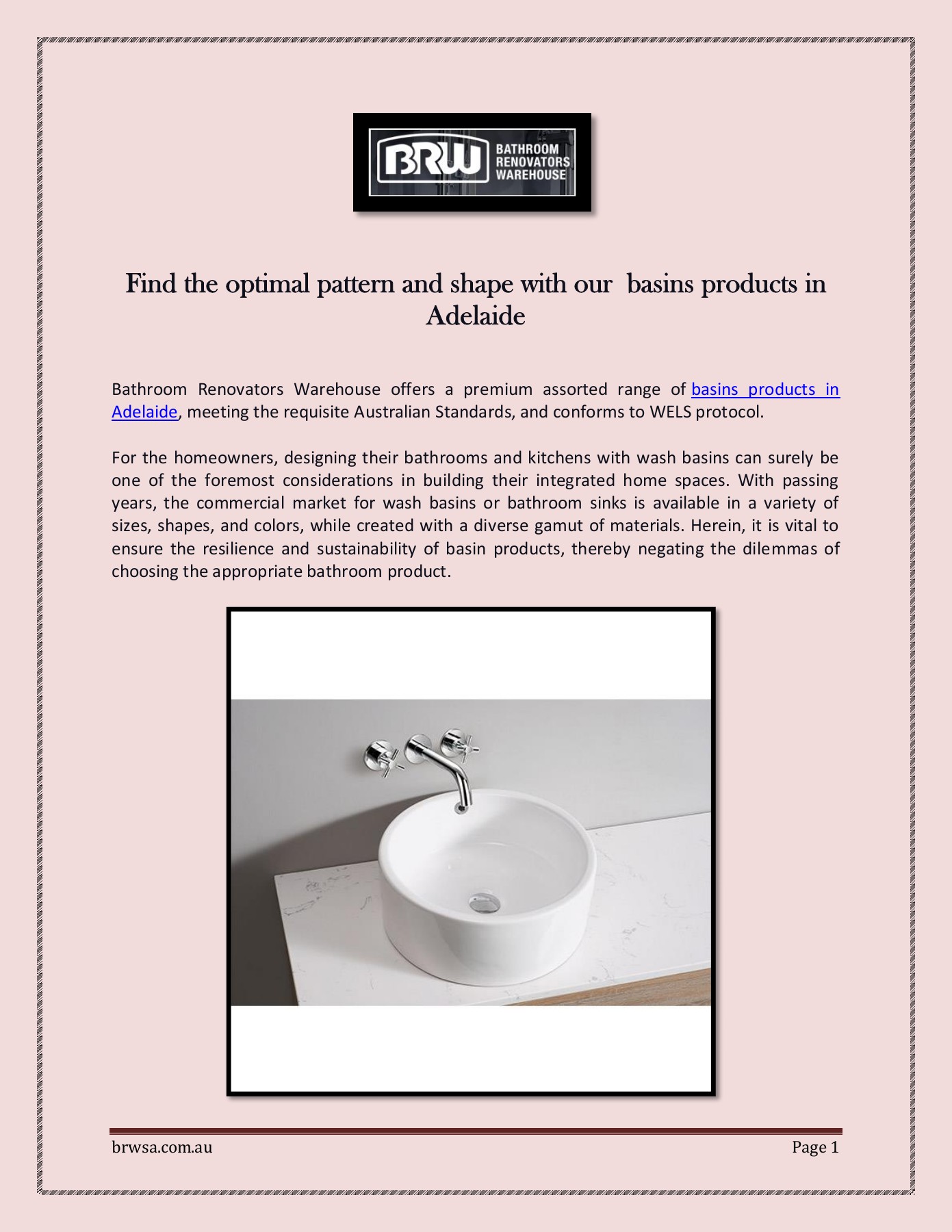 Find the optimal pattern and shape with our basins products in Adelaide ...