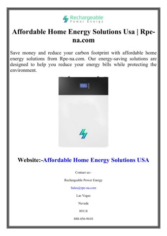 Affordable Home Energy Solutions Usa Rpe-na.com - Rechargeable Power ...