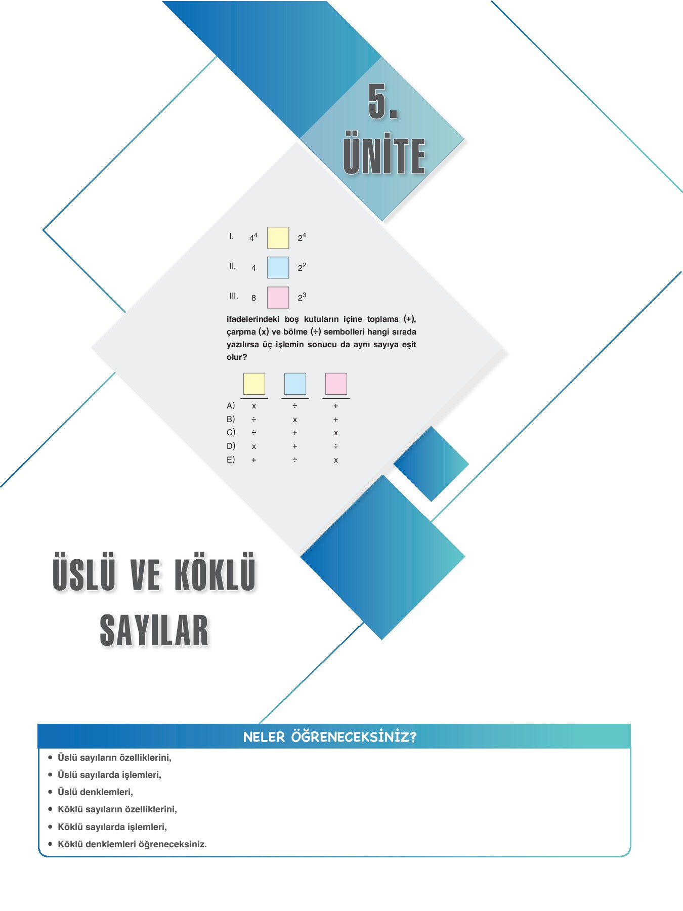 5.ÜNİTE - ÜSLÜ VE KÖKLÜ SAYILAR - sarmaldrive - Page 1 - 32 | Flip PDF Online | PubHTML5