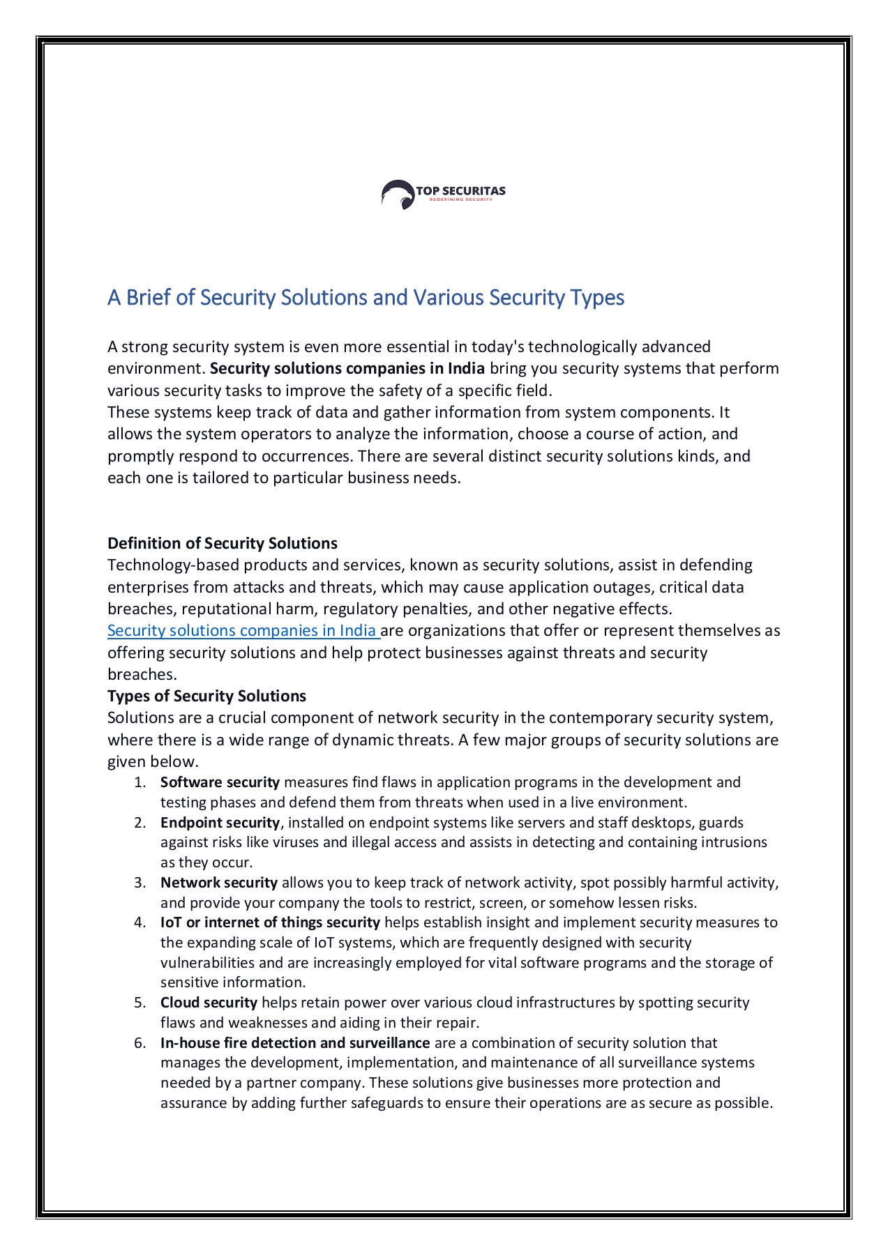 A Brief of Security Solutions and Various Security Types - Angelina ...