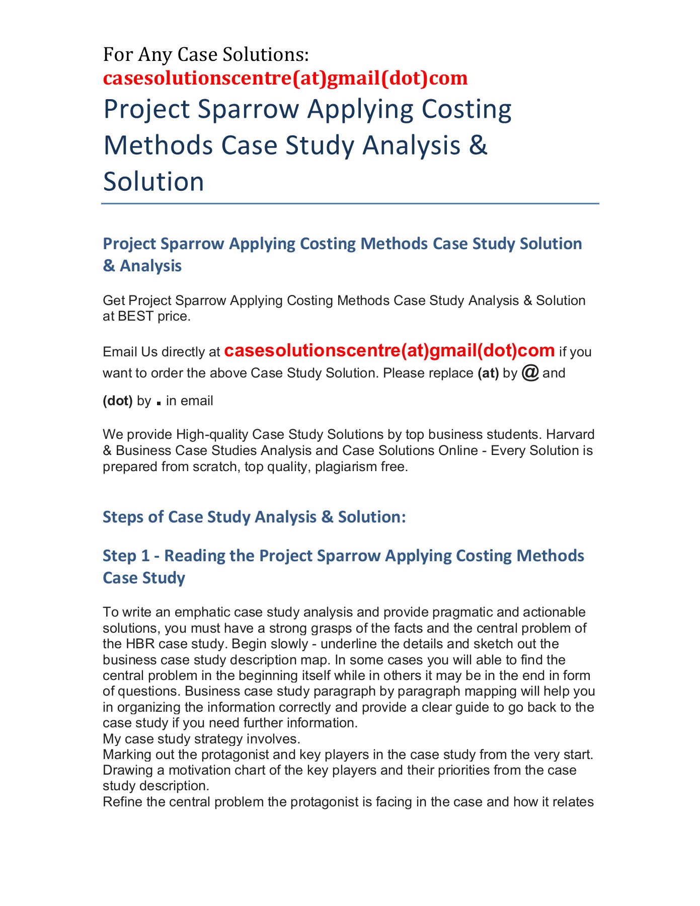 Project Sparrow Applying Costing Methods Ivey Case Study Solution ...