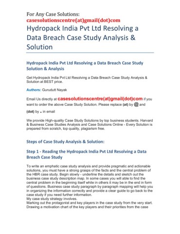 Hydropack India Pvt Ltd Resolving a Data Breach Ivey Case Study Solution & Analysis - Case Study ...