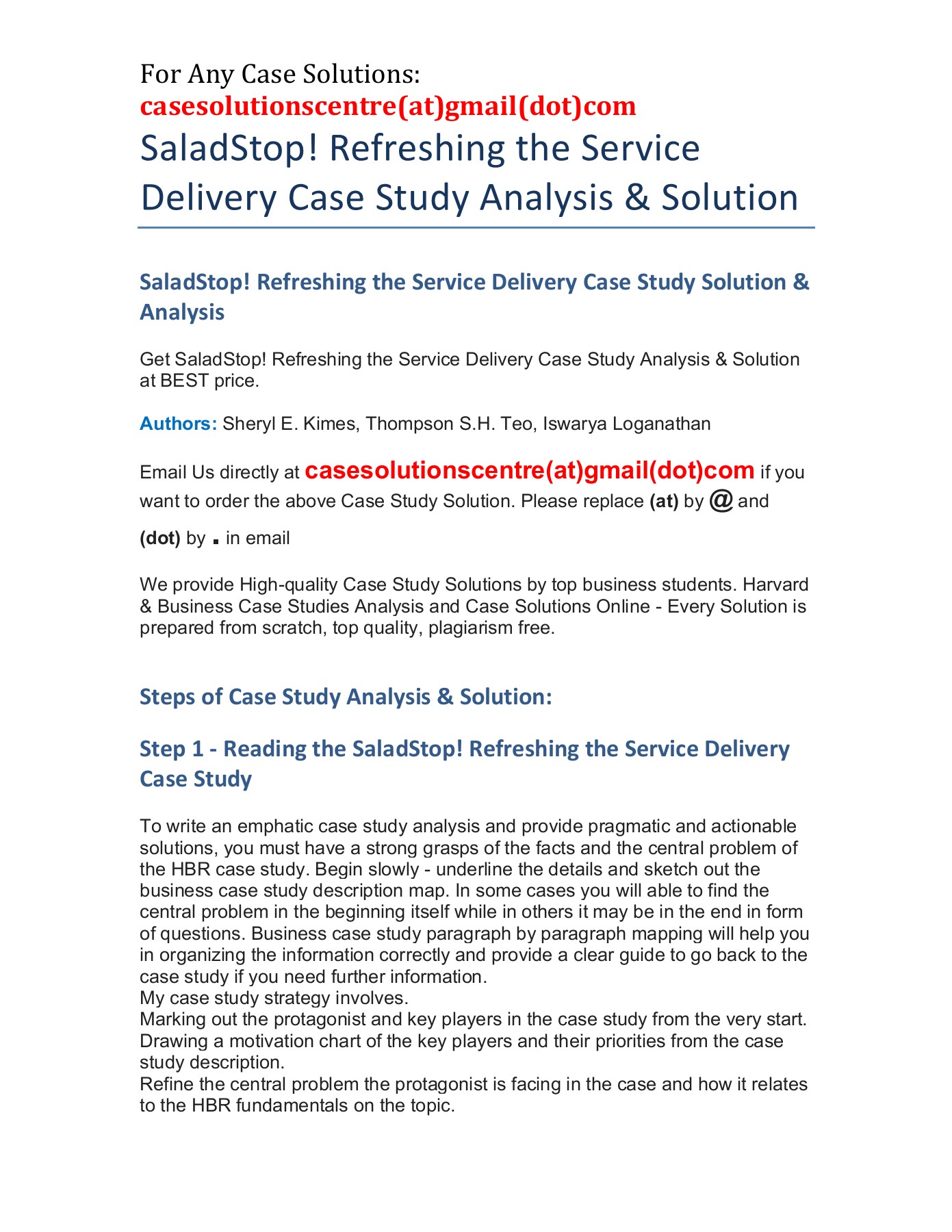 SaladStop! Refreshing the Service Delivery Background Ivey Case Study Solution & Analysis - Case ...