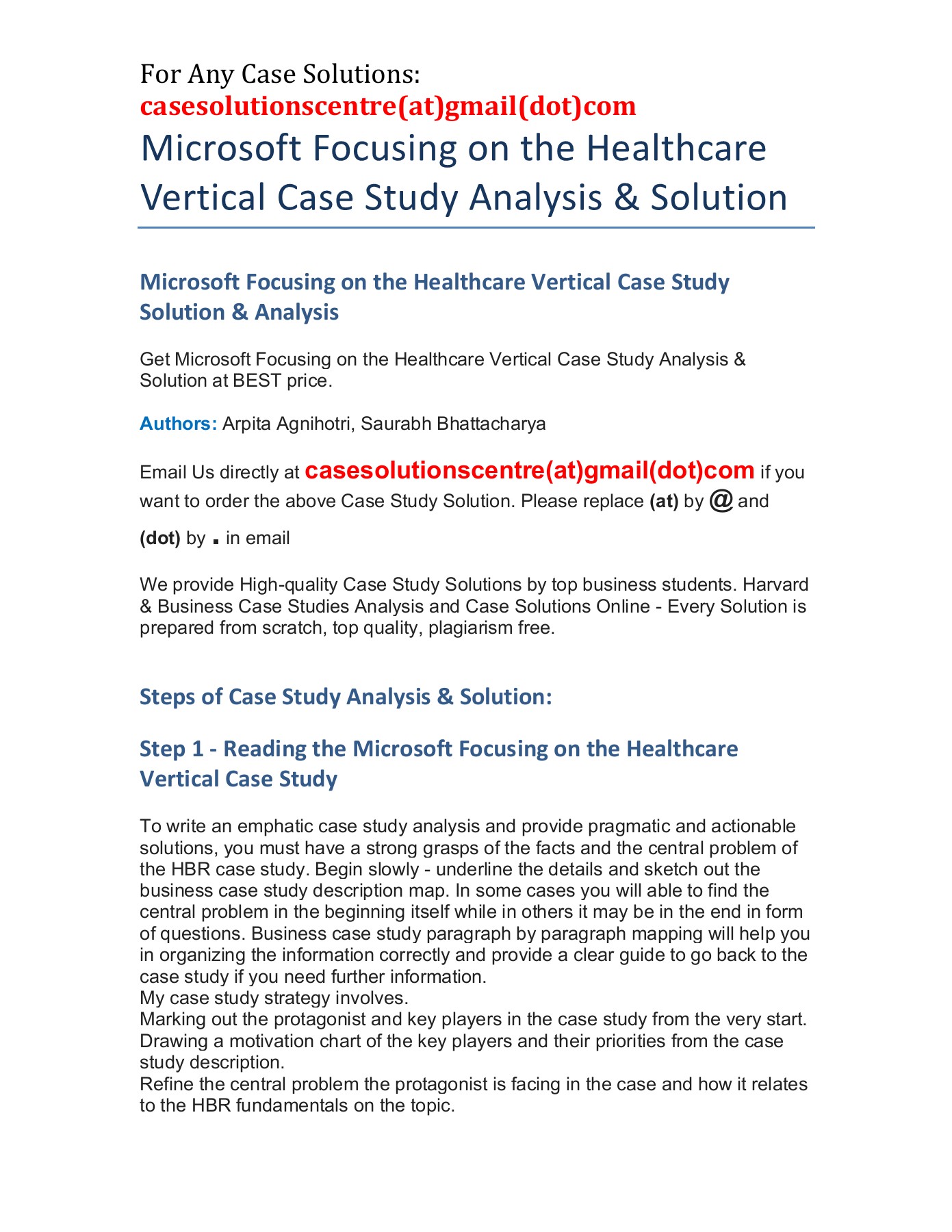 Microsoft Focusing on the Healthcare Vertical Ivey Case Study Solution & Analysis - Case Study ...