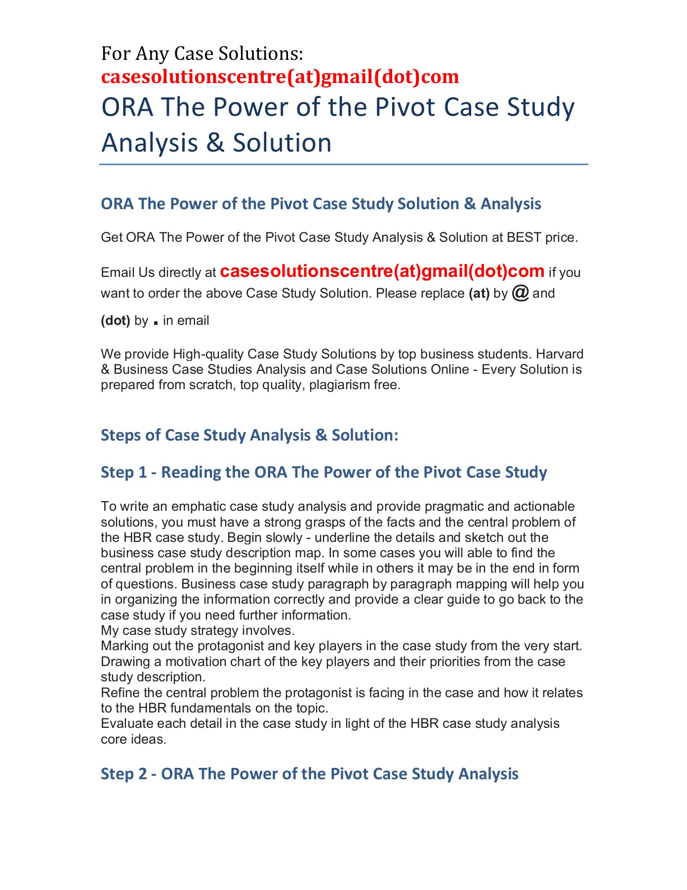 ORA The Power of the Pivot Ivey Case Study Solution & Analysis - Case Study Solution Analysis 1 ...
