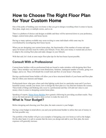 How to Choose The Right Floor Plan for Your Custom Home