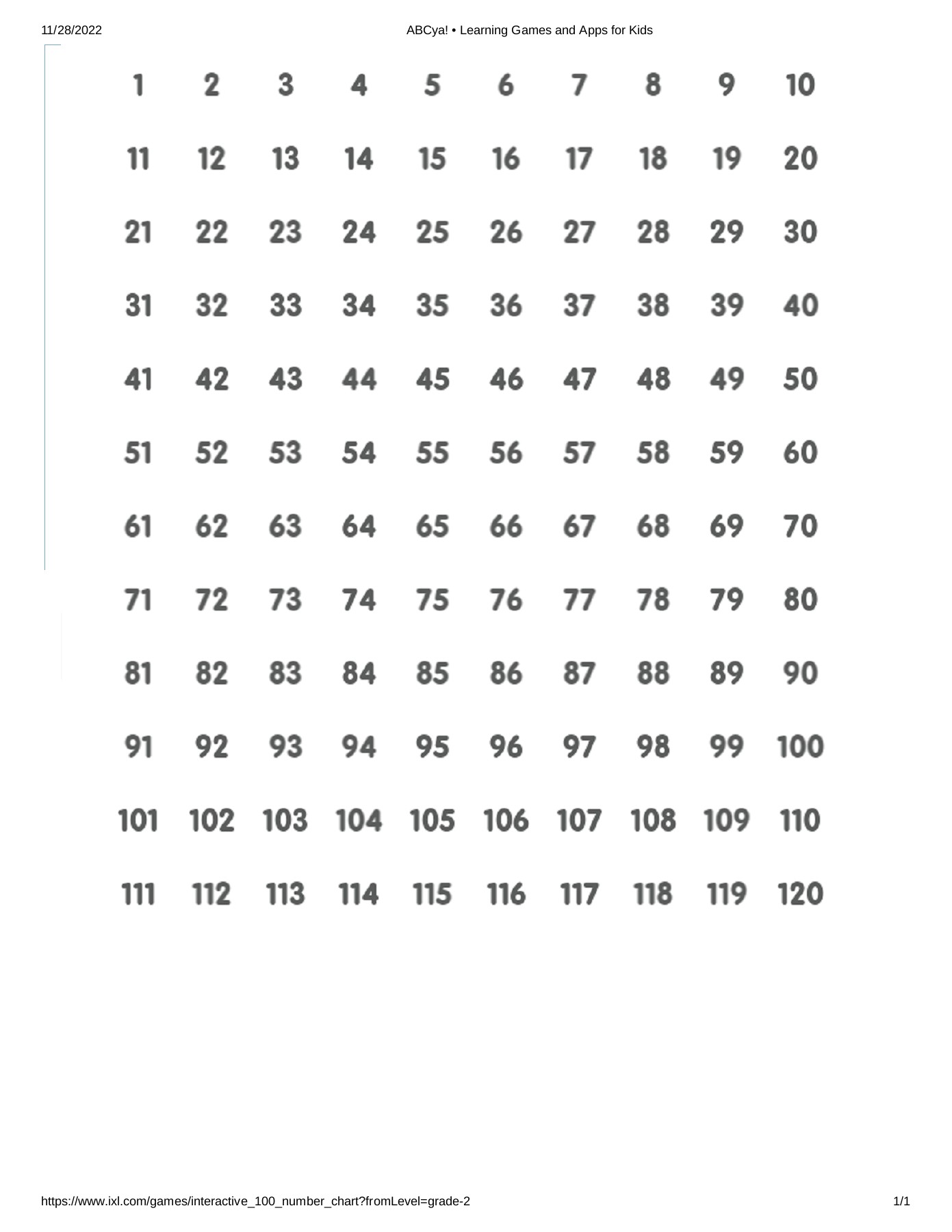 IXL _ Interactive Number Chart - Jose Trujillo - Page 1 - 1 | Flip PDF ...