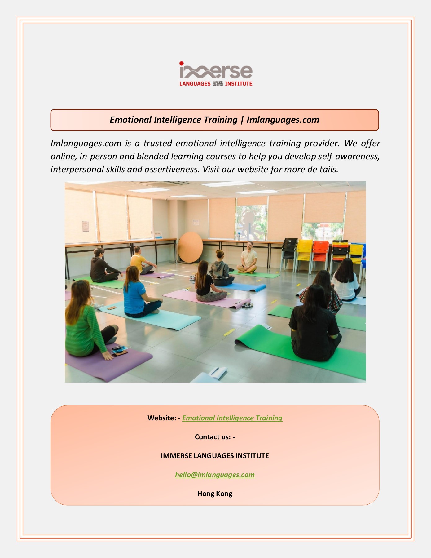 Emotional Intelligence Training Imlanguages - IMMERSE LANGUAGES INSTITUTE - Page 1 - 1 | Flip ...